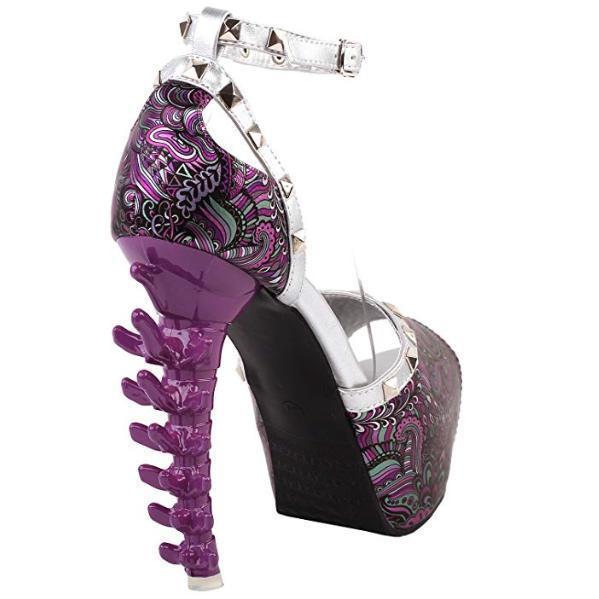 Purple Retro Floral Bone Heel Stilettos | Women's Shoes - Edgy Couture