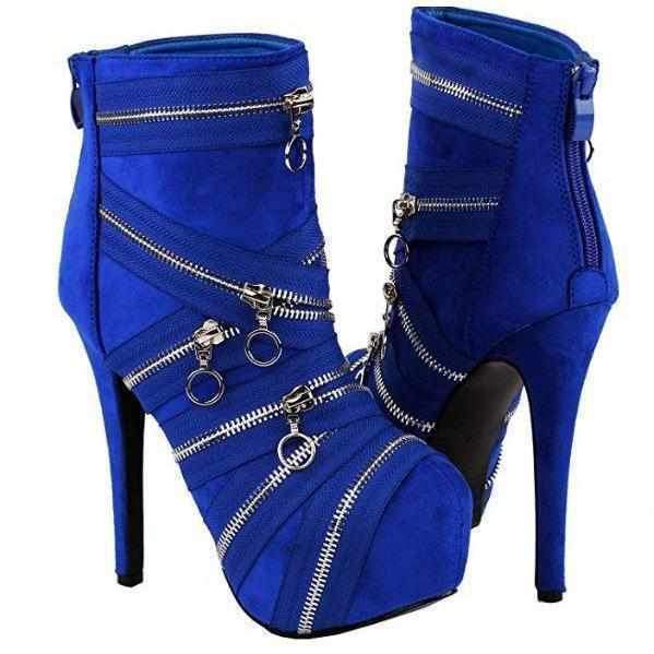 Blue Suede Ankle Booties | Womens Shoes & Boots - Edgy Couture